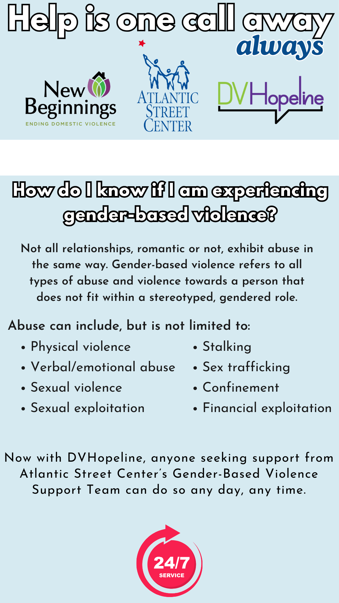 24/7 GBV Support Line | Atlantic Street Center